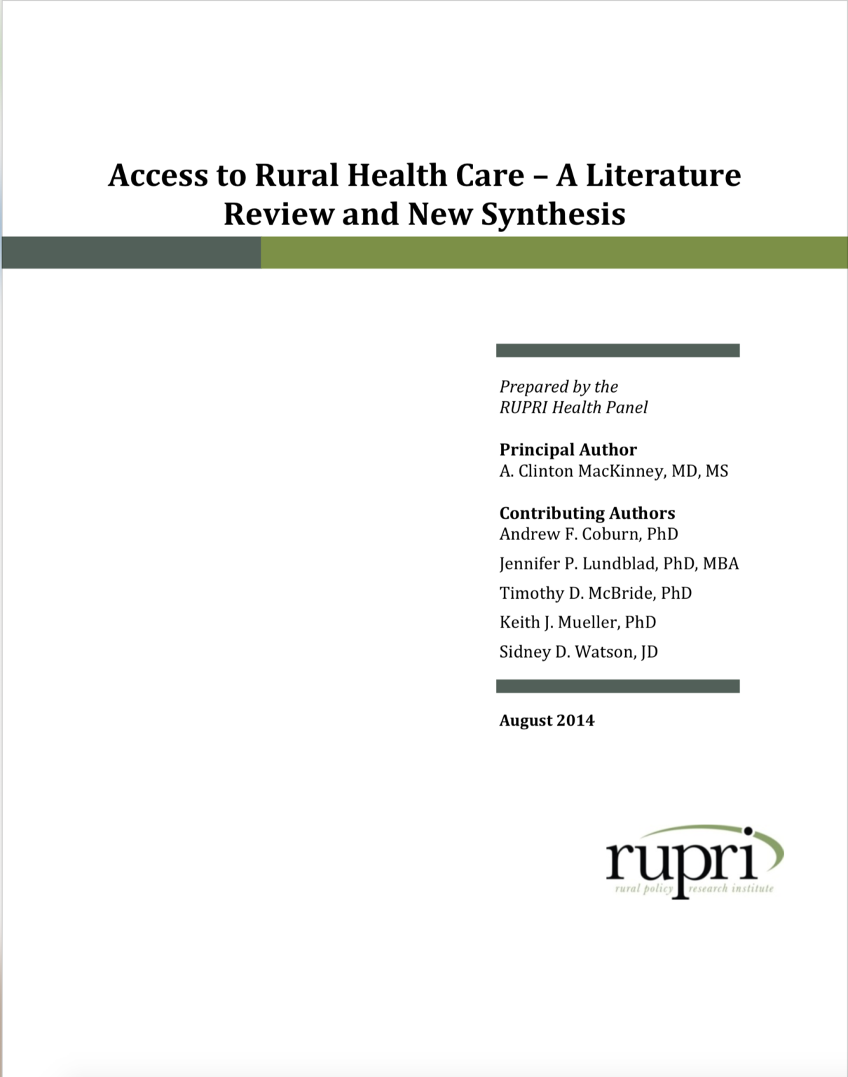 Access to Rural Health Care - Literature Review and New Synthesis ...