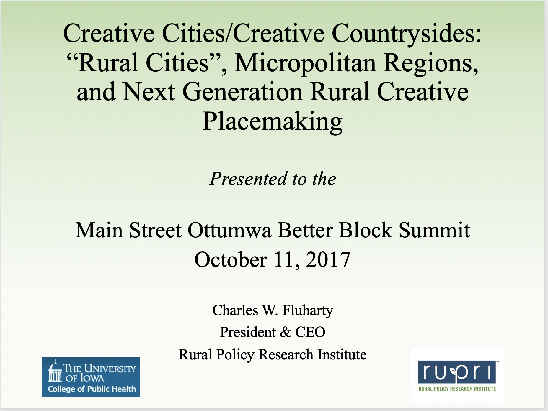 Creative Cities/Creative Countrysides: "Rural Cities", Micropolitan ...