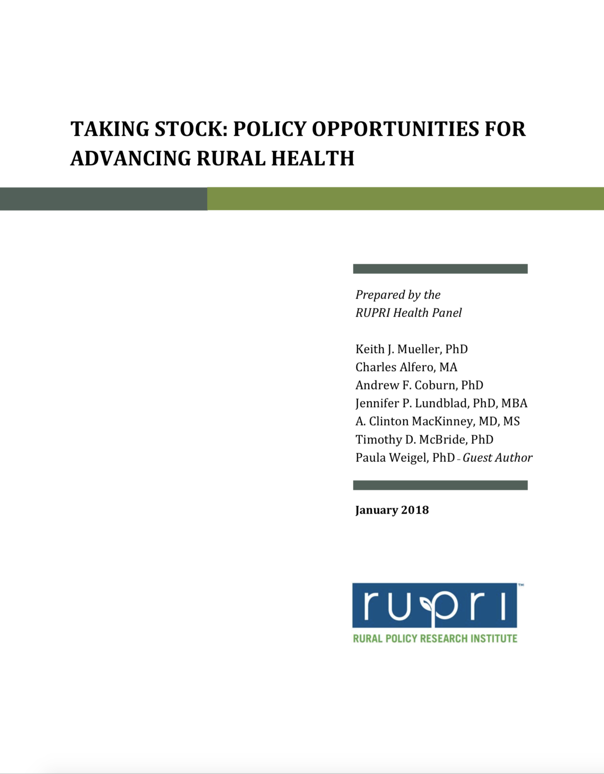 Taking Stock: Policy Opportunities for Advancing Rural Health. RUPRI ...